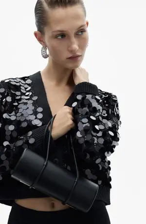 Mango Paillette V-neck Cropped Cardigan