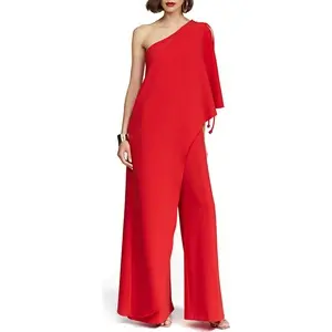 Halston Ignacia One-shoulder Wide Leg Crepe Jumpsuit - Flame