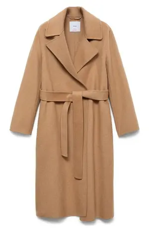 Mango Belted Wool-blend Coat - Medium Brown