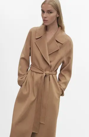 Mango Belted Wool-blend Coat - Medium Brown