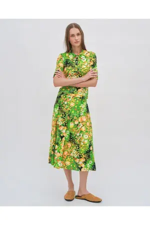 Rosetta Getty Printed Pleated Midi Skirt