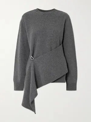 JIL SANDER Embellished Draped Wool And Cashmere-blend Sweater