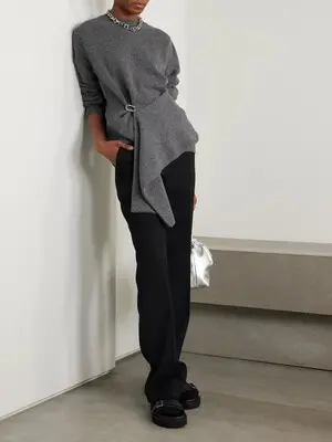JIL SANDER Embellished Draped Wool And Cashmere-blend Sweater