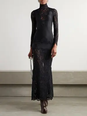 Rabanne Lace-trimmed Silk-satin Maxi Dress - Black