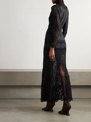 Rabanne Lace-trimmed Silk-satin Maxi Dress - Black