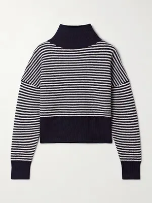 Max Mara Bessica Striped Wool And Cashmere-blend Turtleneck Sweater - Blue