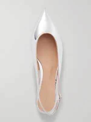GIANVITO ROSSI Robbie Mirrored-leather Slingback Flats - Silver