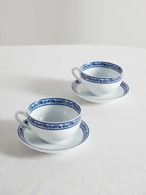 Dolce & Gabbana Set Of Two Painted Porcelain Cups And Saucers - Blue