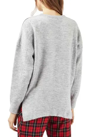 Topshop Pointelle Boxy Sweater - Grey