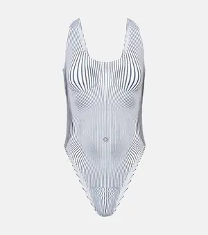 JEAN PAUL GAULTIER Jean Paul Gaultier Pinstripe Body Morphing Swimsuit White