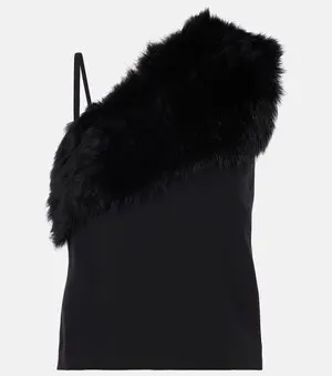 TOTEME One-shoulder Shearling-trimmed Top