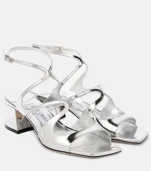 JIMMY CHOO Azilia 45 Metallic Leather Sandals - Silver