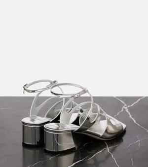 JIMMY CHOO Azilia 45 Metallic Leather Sandals - Silver
