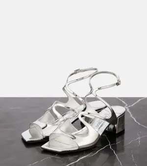 JIMMY CHOO Azilia 45 Metallic Leather Sandals - Silver