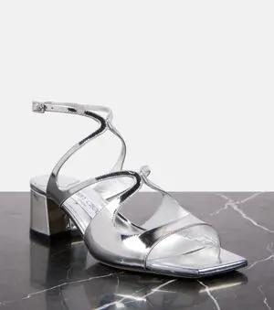 JIMMY CHOO Azilia 45 Metallic Leather Sandals - Silver