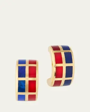 JAN LESLIE Dash Rectangle Gemstone Huggie Earrings - Lapis/carnelian
