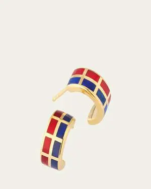 JAN LESLIE Dash Rectangle Gemstone Huggie Earrings - Lapis/carnelian