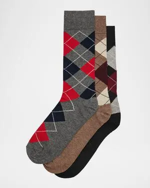 Neiman Marcus Argyle Crew Socks 3 Pack - Multi