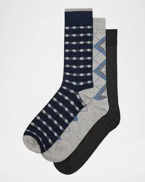 Neiman Marcus Mixed 3-pack Crew Socks - Char