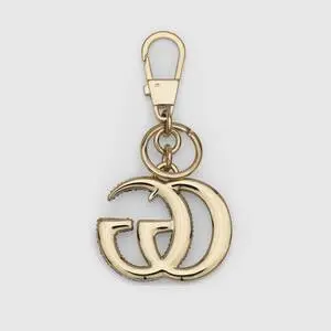 Gucci Crystal Double G Keychain Metal