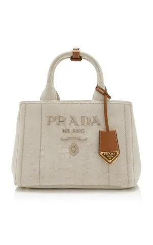 Prada Embroidered Linen-canvas Tote Bag
