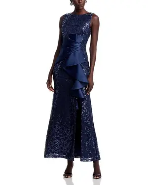 Eliza J Sleeveless Ruffle Gown - Navy