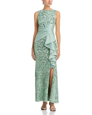 Eliza J Sleeveless Ruffle Gown - Sage
