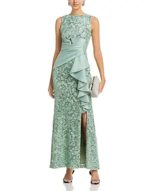 Eliza J Sleeveless Ruffle Gown - Sage