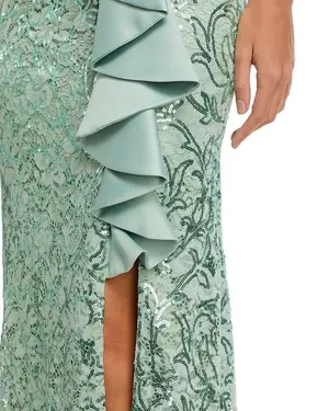 Eliza J Sleeveless Ruffle Gown - Sage