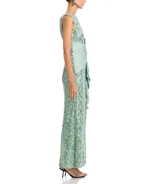 Eliza J Sleeveless Ruffle Gown - Sage