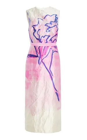 Erdem Crinkled Satin Midi Dress - Light Pink