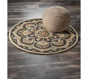OX BAY TRADING CO. Ox Bay Molly Black Floral Medallion Wool Indoor 6' Round Rug - One-color