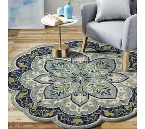 OX BAY TRADING CO. Ox Bay Scalloped Floral Medallion Wool Indoor 4 Round Rug - One-color