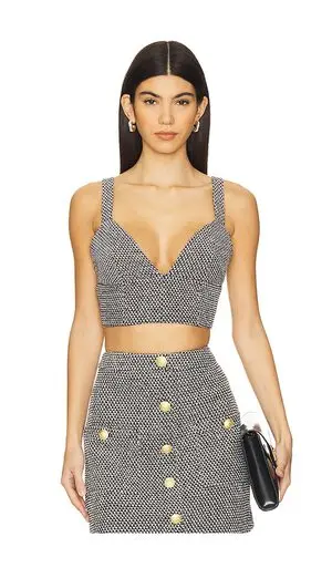 L'Agence Castalia Knit Bra Top In Grey - Black  Ivory & Gold