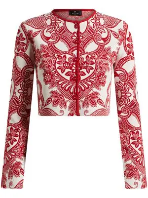 Etro Patterned Jacquard Cropped Cardigan - Red