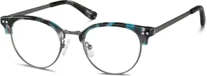 Zenni Browline Full Rim Frame Glasses Green Pattern