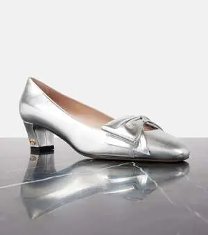 Valentino Garavani Metallic Leather Pumps With Bow Detailing