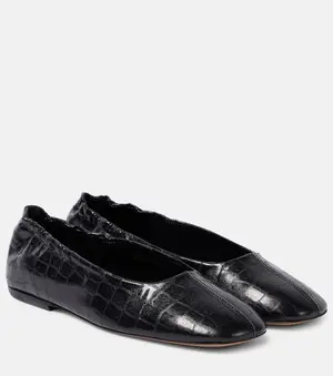 Dries Van Noten Croc-effect Leather Ballet Flats - Black
