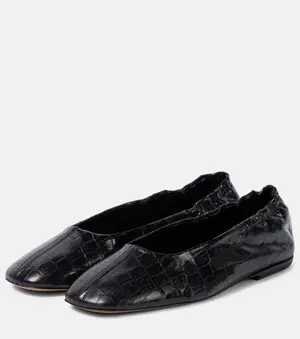 Dries Van Noten Croc-effect Leather Ballet Flats - Black