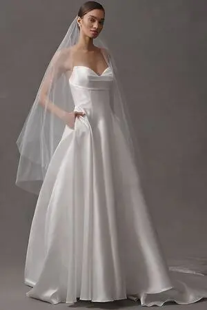 Jenny Yoo Romina Strapless Cowl-neck A-line Taffeta Wedding Gown - Ivory