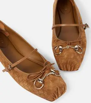 Gucci Horsebit Gg Suede Ballet Flats