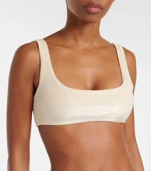 Jade Swim Rounded Edges Terry Bikini Top - Beige