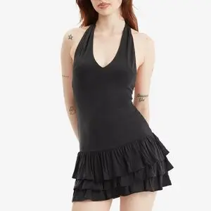 PEACHY DEN Kylie Halter Mini Dress - Graphite