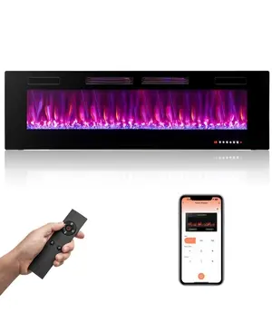 SUGIFT 60-inch Ultra-thin Electric Fireplace With Crystals - Black