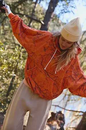 Free People Printed Hoodie - Tree Camo Neon Orange