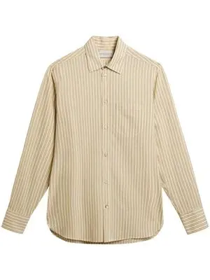 GOLDEN GOOSE Ecru Cotton Shirt With Narrow Black Stripes