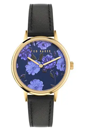 Ted Baker London Phylipa Recycled Stainless Steel Leather Strap Watch - Black
