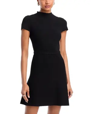 Aqua Boucle Mock Neck Mini Dress - Black