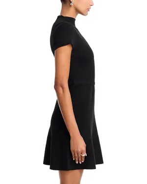 Aqua Boucle Mock Neck Mini Dress - Black