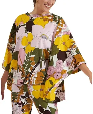 La DoubleJ Meditation Poncho - Big Flower Rose Pink